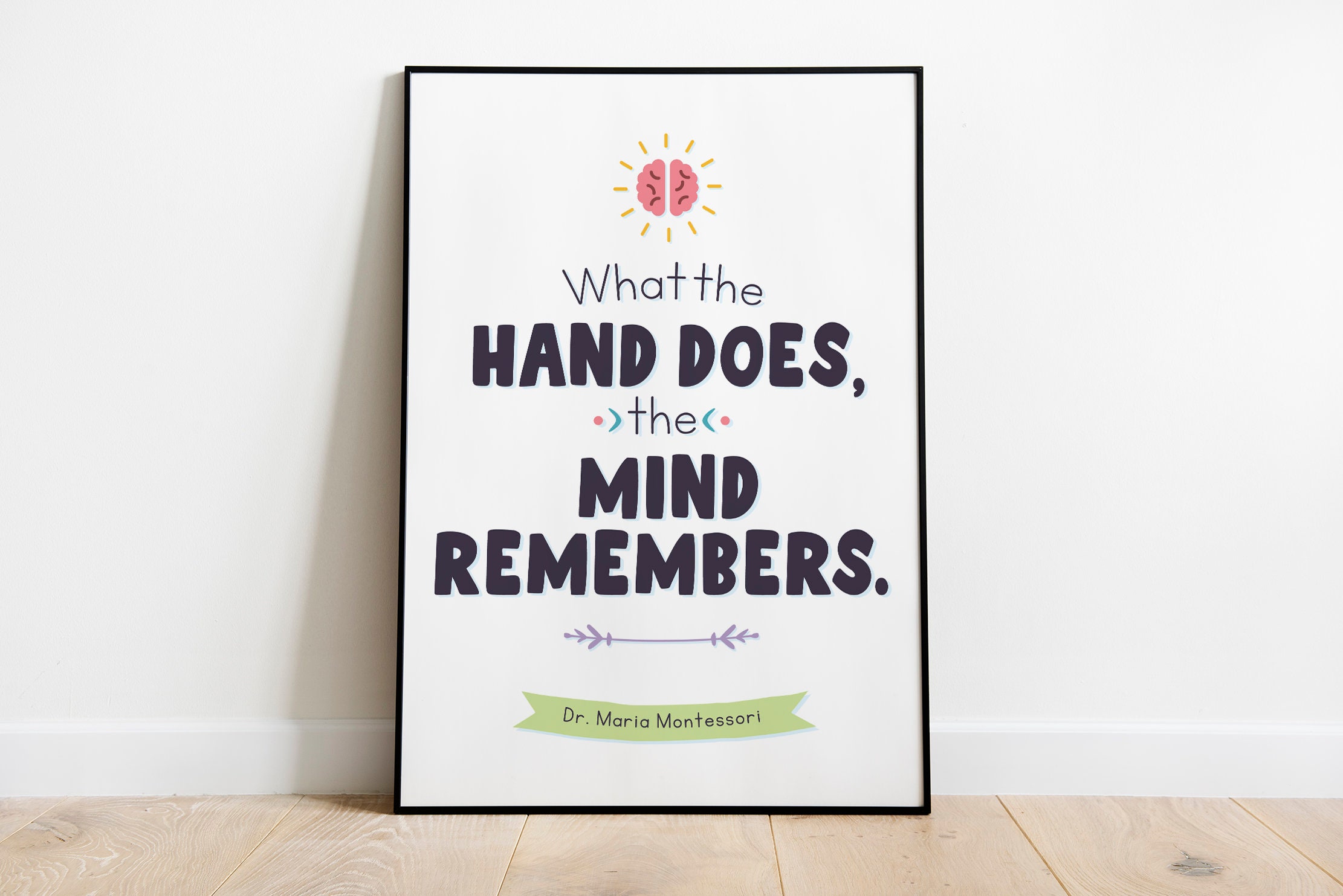 Motivational Classroom Poster Hand Mind Montessori Quote Wall Art ...
