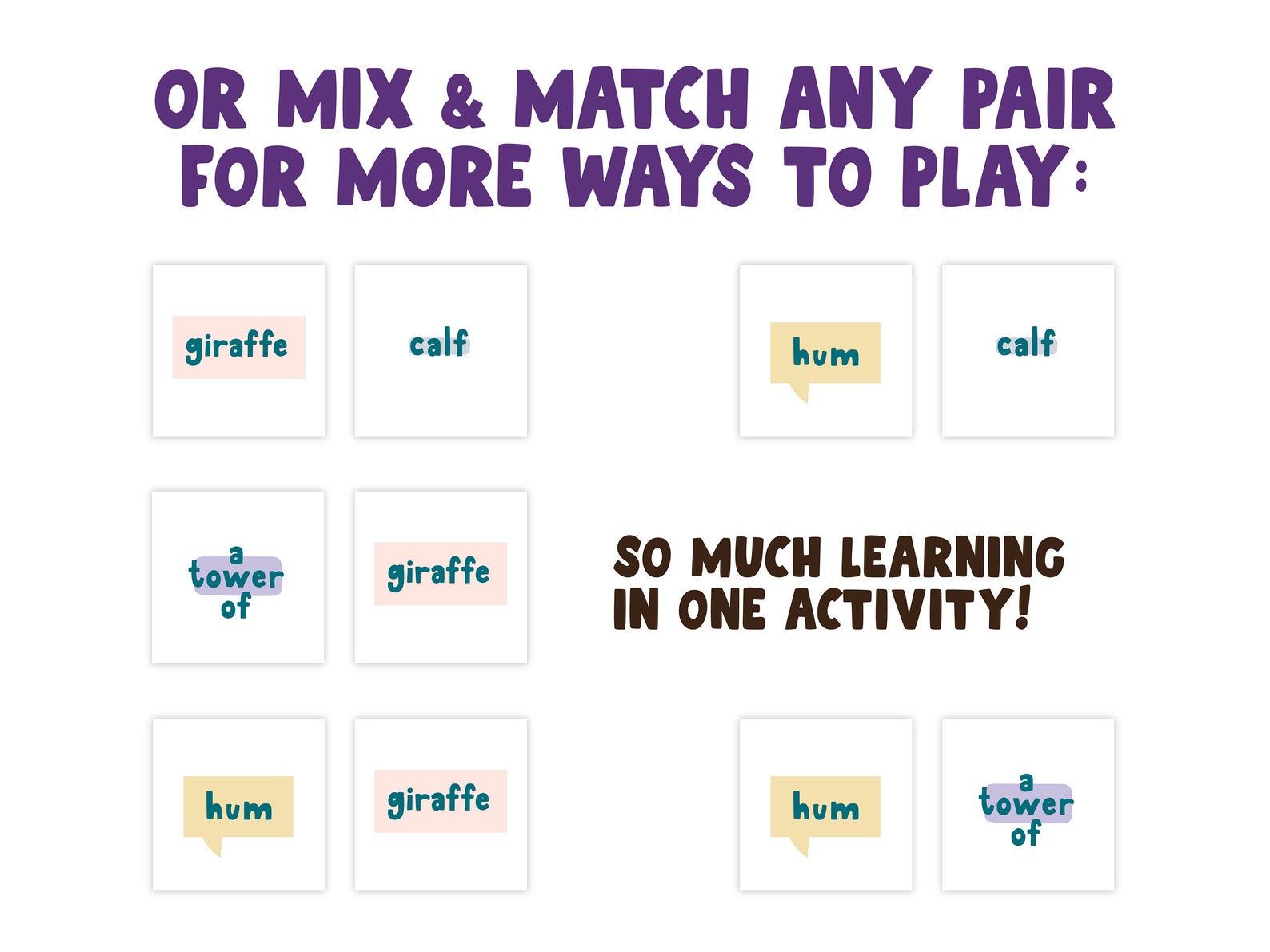 Animal Memory Match Game With Collective Nouns, Baby Names, and Sounds ...