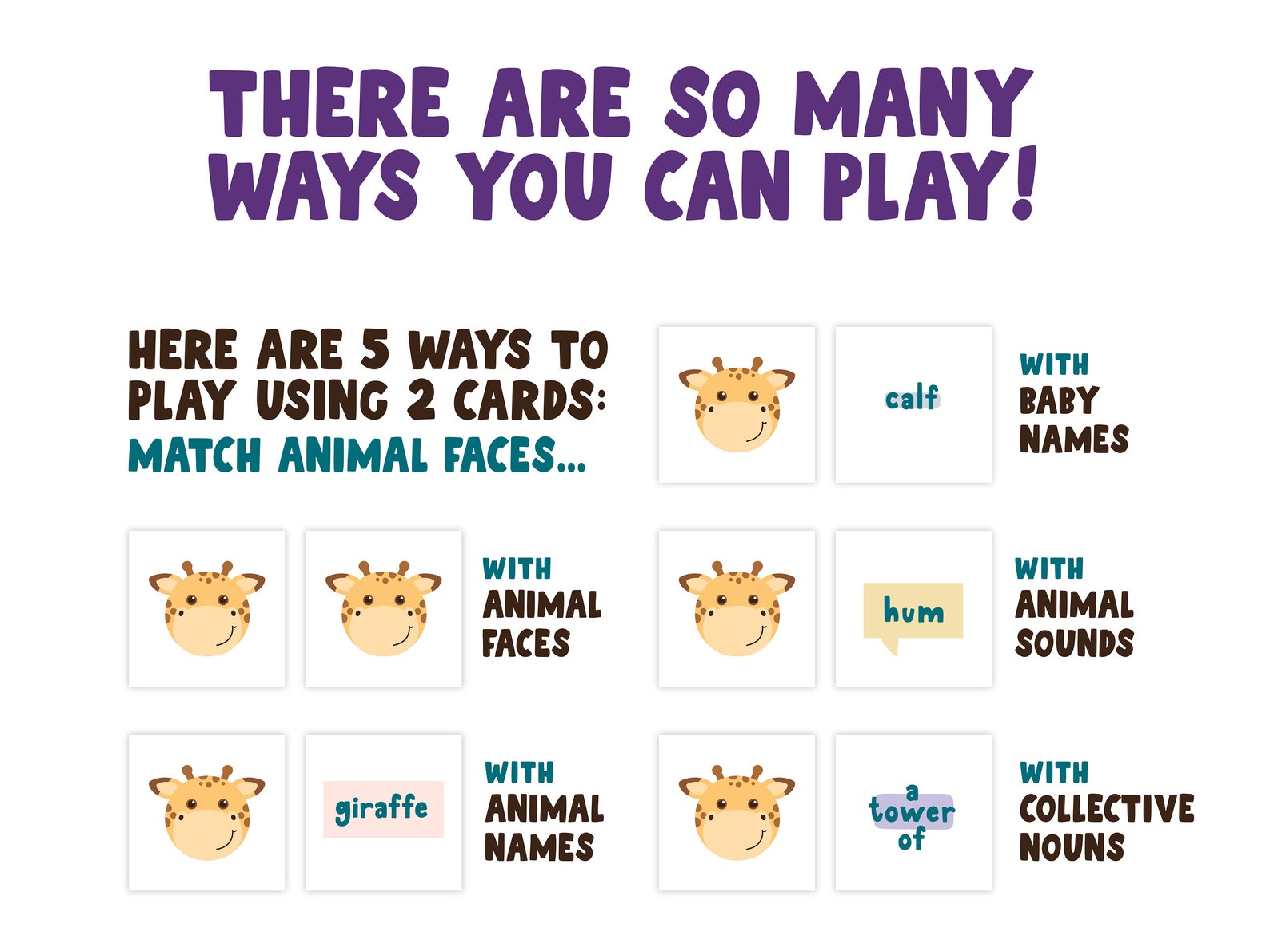 Animal Memory Match Game With Collective Nouns, Baby Names, and Sounds ...