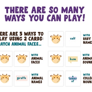 Animal Memory Match Game With Collective Nouns, Baby Names, and Sounds ...