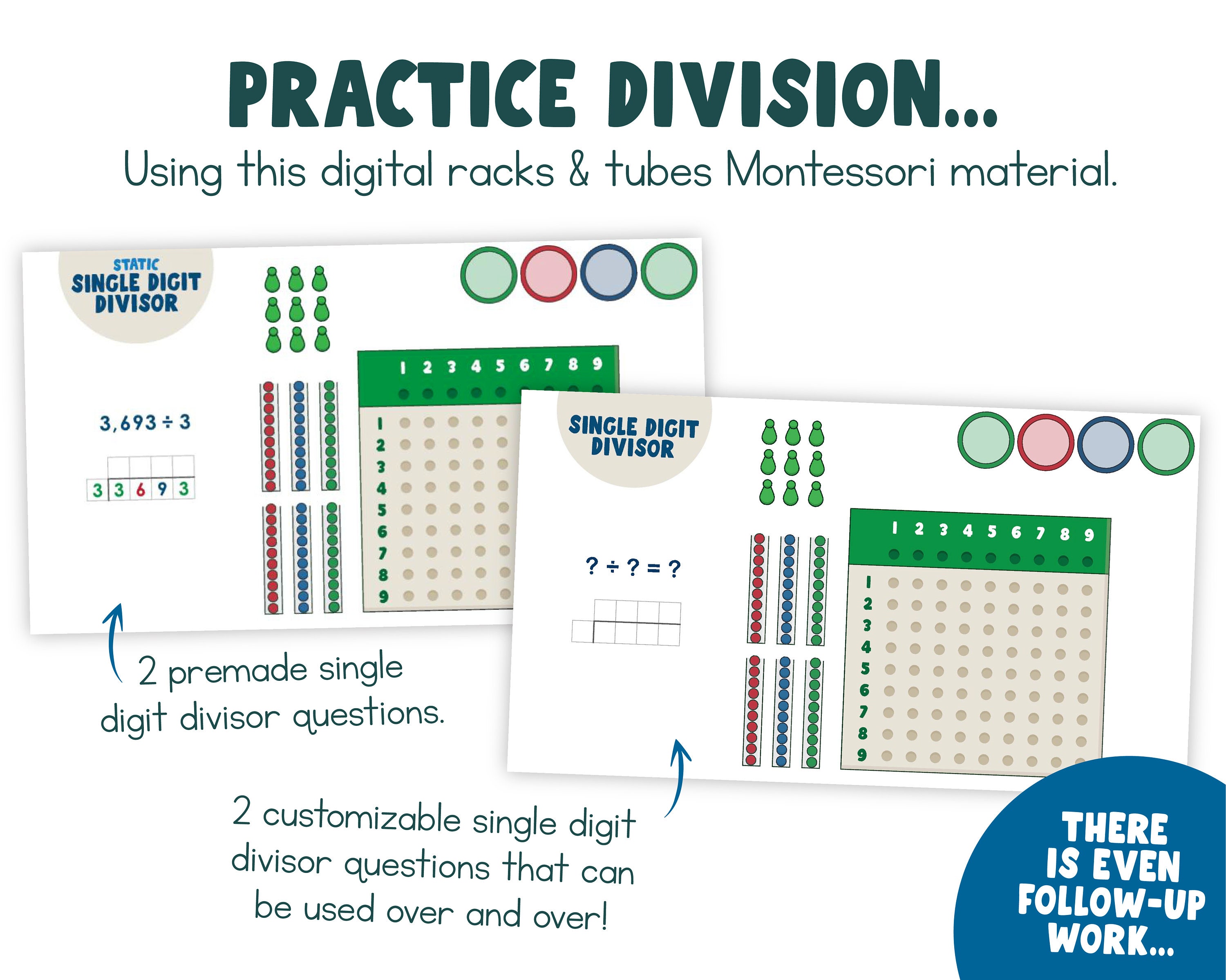 Montessori Digital Division Lesson Racks and Tubes Single Digit Board ...