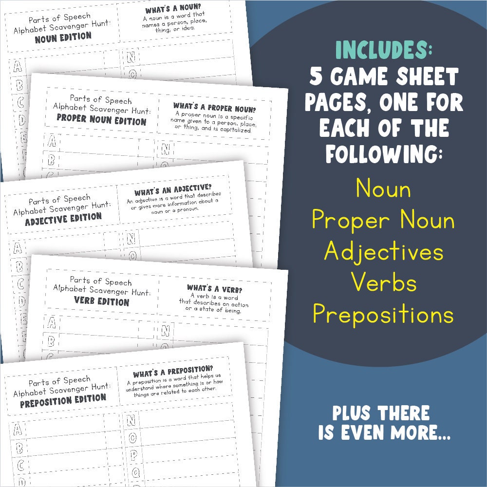 Parts of Speech Scavenger Hunt Game | Elementary Language Activity ...