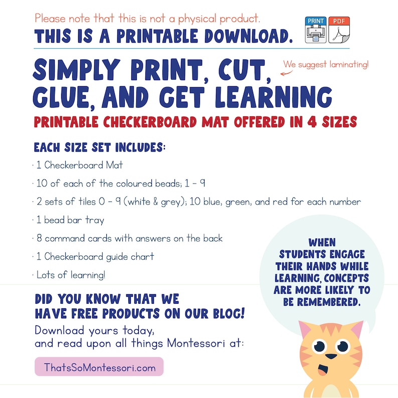 Printable Montessori Checkerboard Math Mat With Task Cards and Bead ...