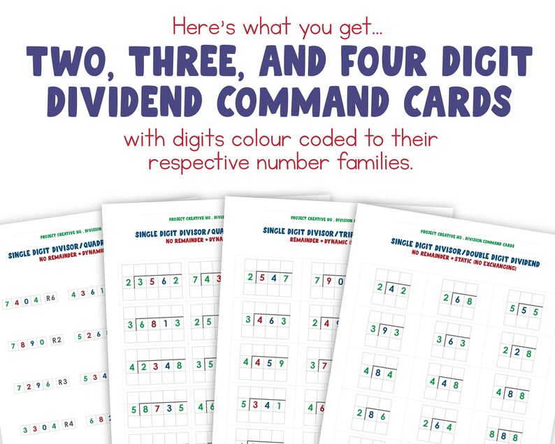 Printable Division Command Cards | Elementary Math Operations Task ...