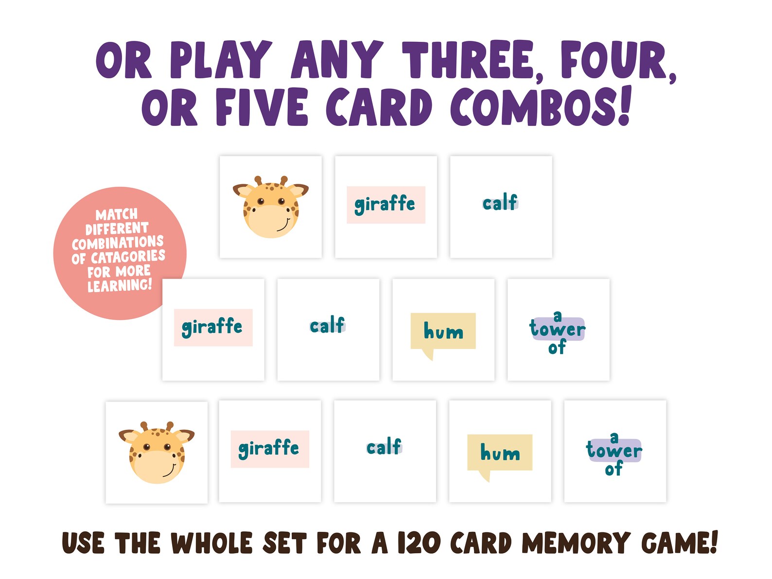 Animal Memory Match Game With Collective Nouns, Baby Names, and Sounds ...