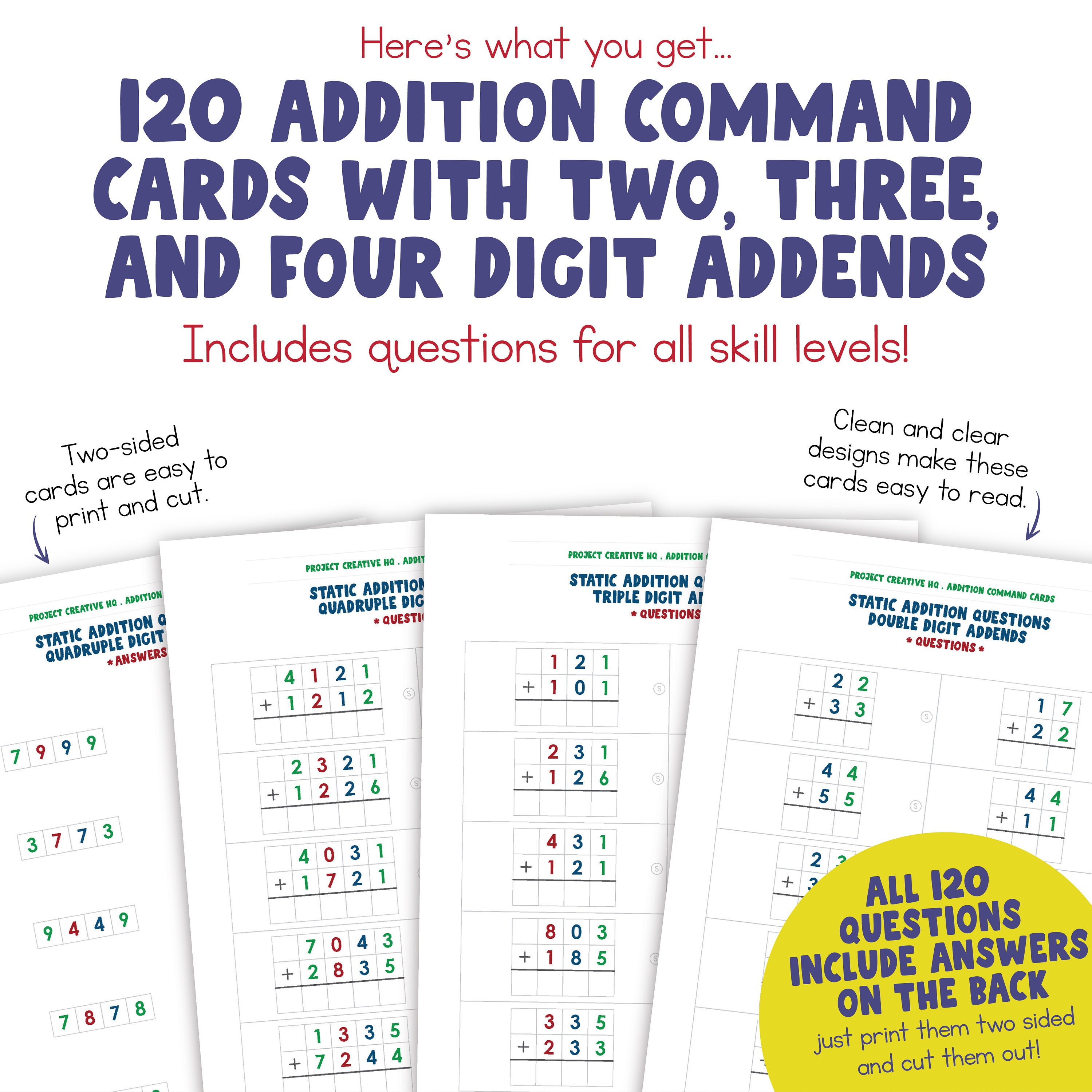 Printable Static and Dynamic Addition Command Cards | Montessori Math ...