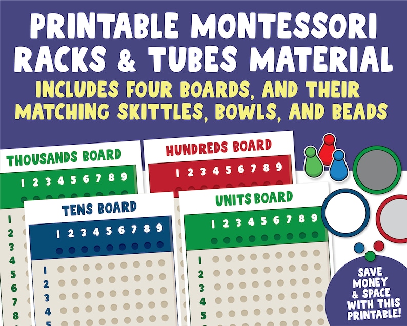 Printable Montessori Division Material | Racks and Tubes Math Boards ...