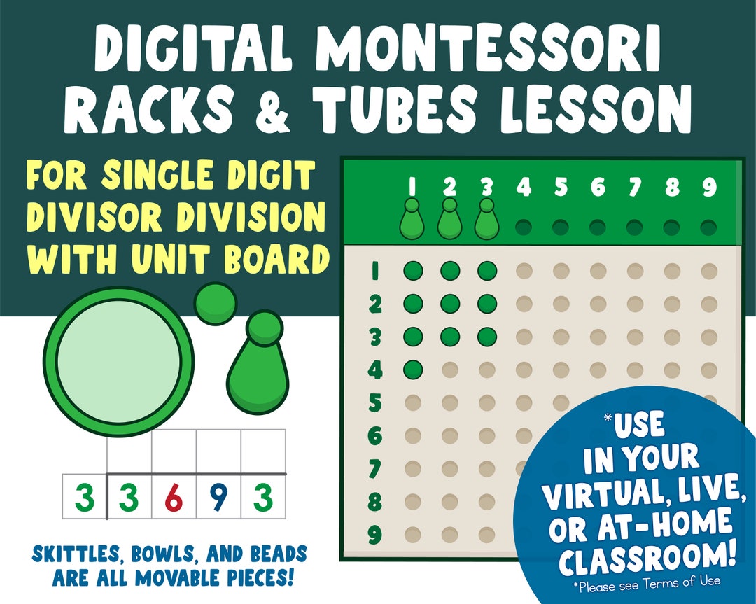 Montessori Digital Division Lesson Racks and Tubes Single Digit Board ...