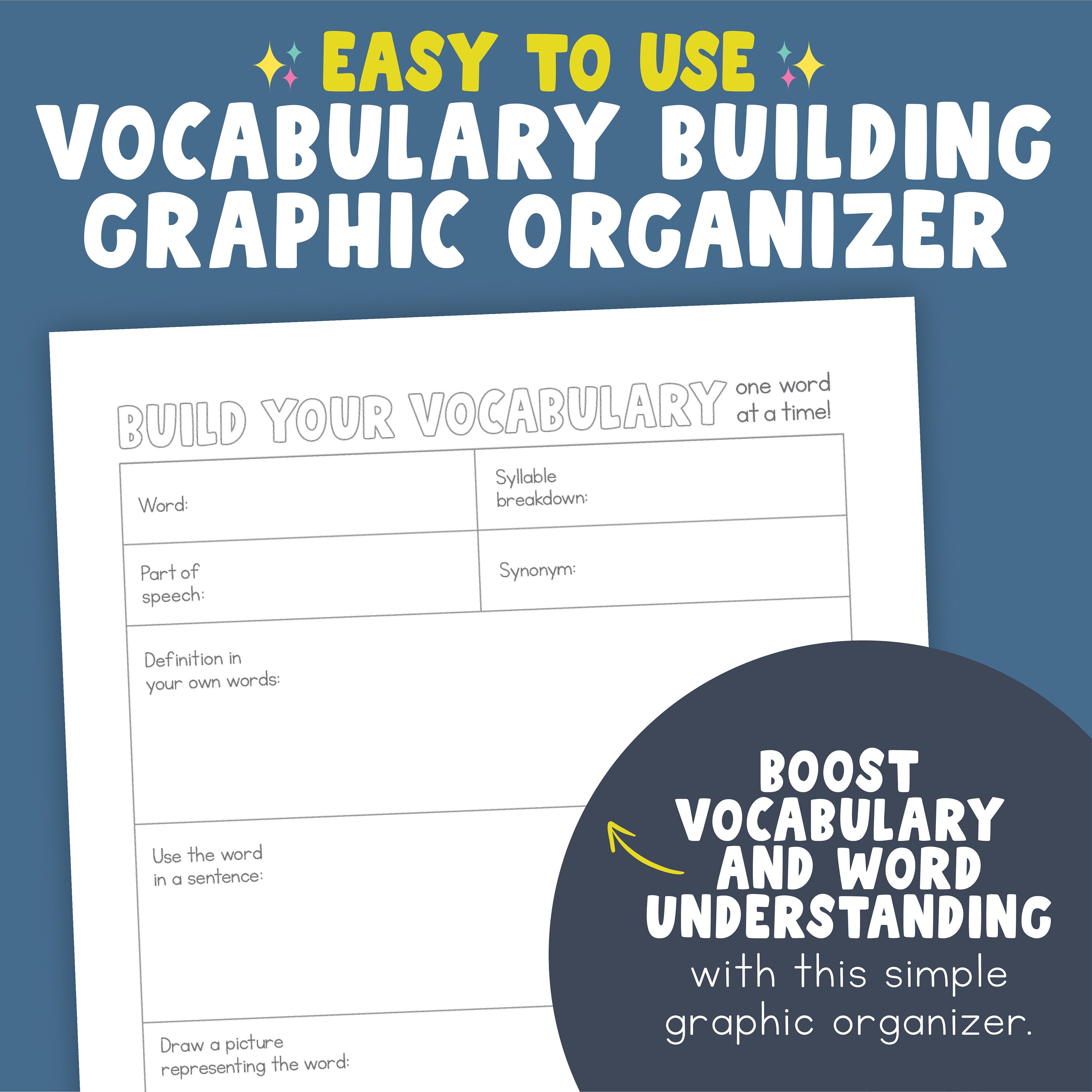 Vocabulary Graphic Organizer Template | Word Work Printable - Etsy