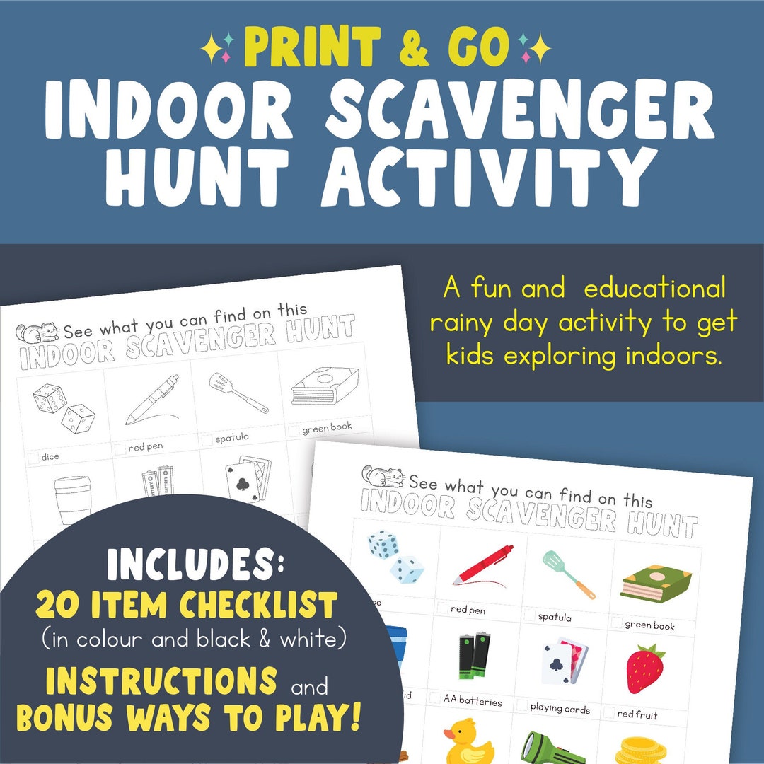 Indoor Scavenger Hunt for Kids | Rainy Day Activity | Print & Go Game ...