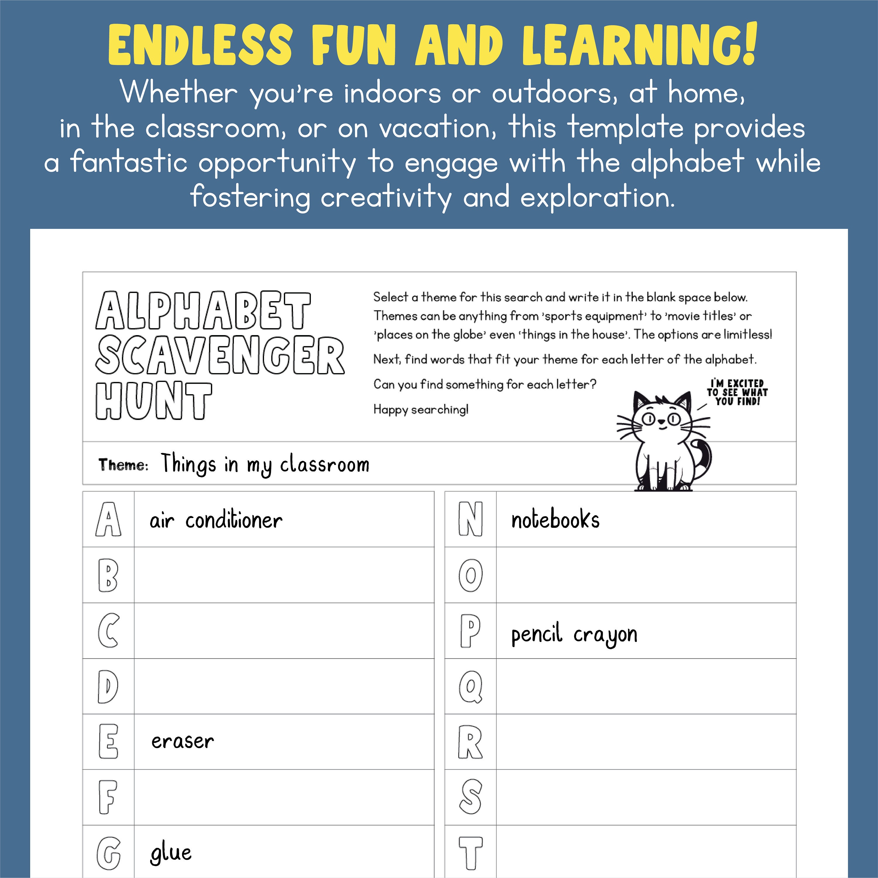 Versatile A to Z Scavenger Hunt Template Elementary Language Activity ...
