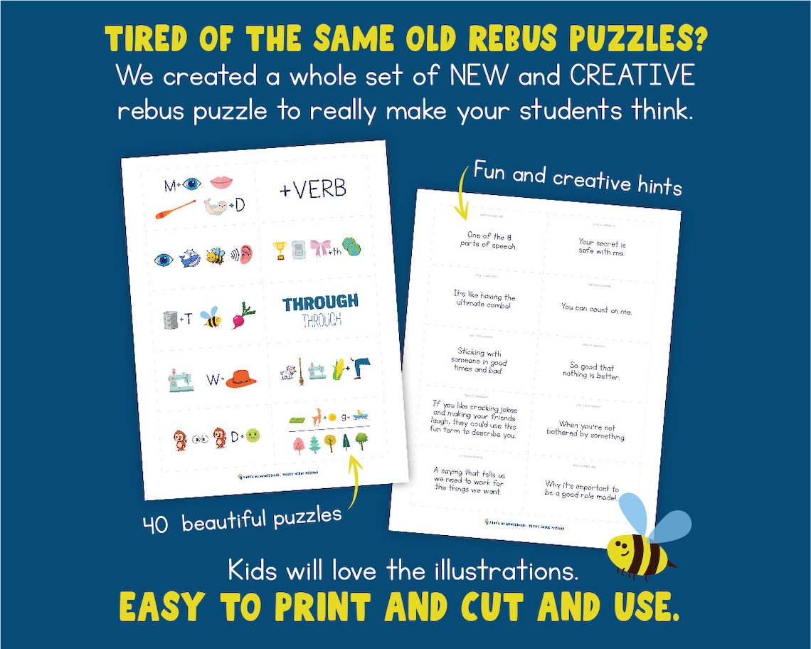 Rebus Puzzles | Tricky Brain Teasers | Hard Word Game - Etsy