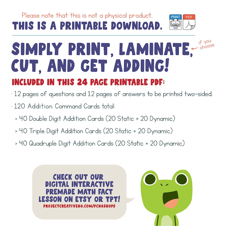 Printable Static and Dynamic Addition Command Cards | Montessori Math ...