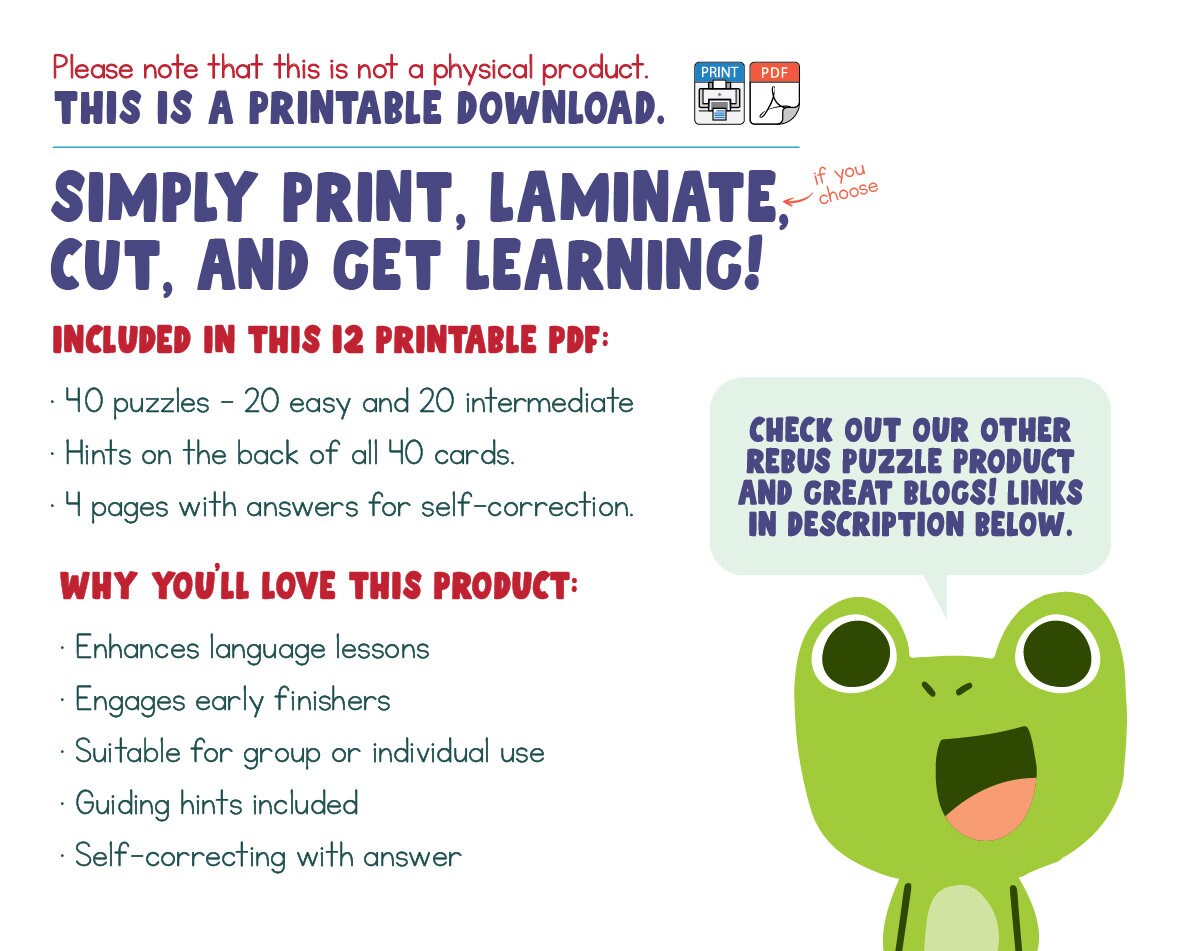 40 Rebus Puzzles With Answers | Brain Teasers | Printable Picture Puzzles - Etsy