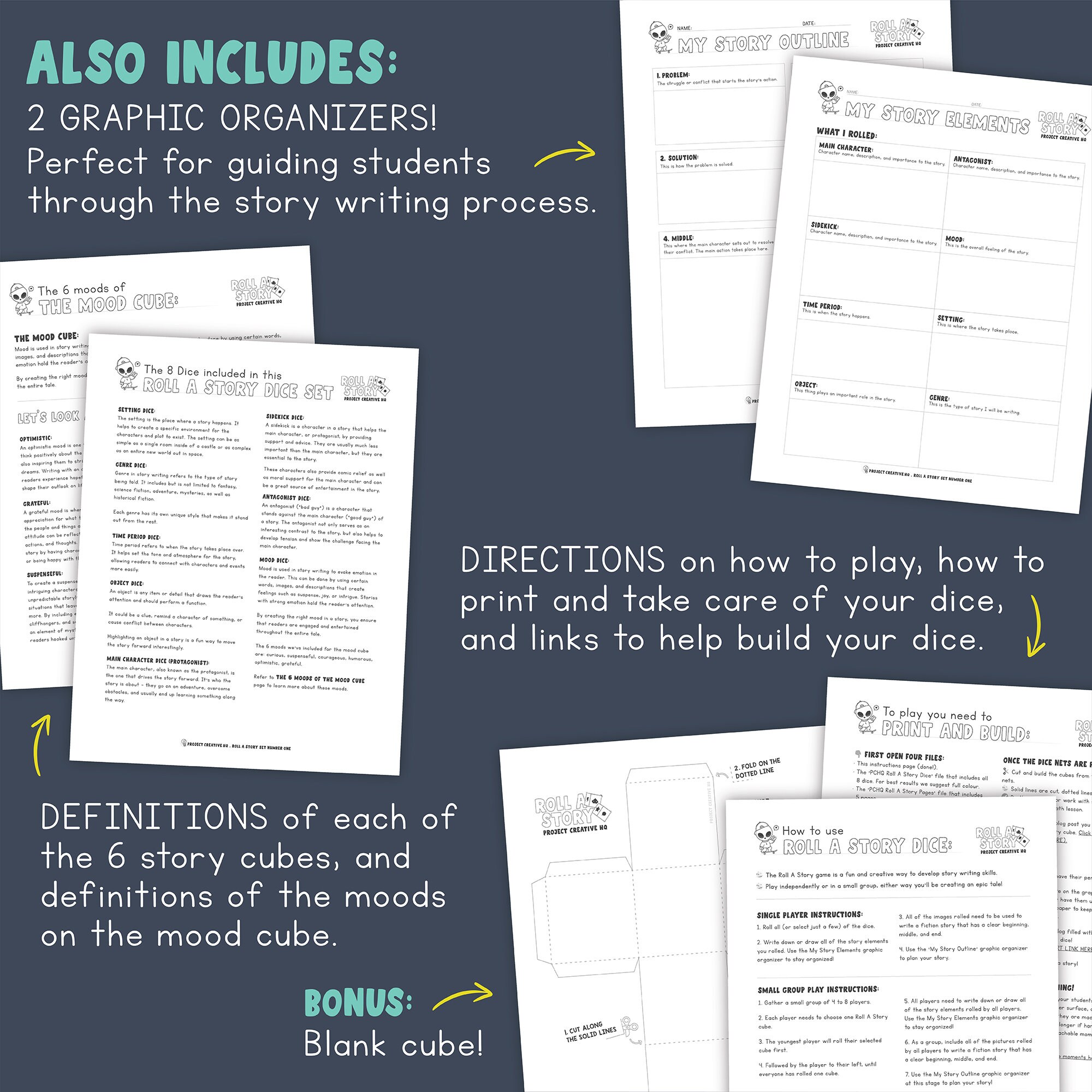 Story Elements Dice Game With Graphic Organizer Roll a Story Story ...