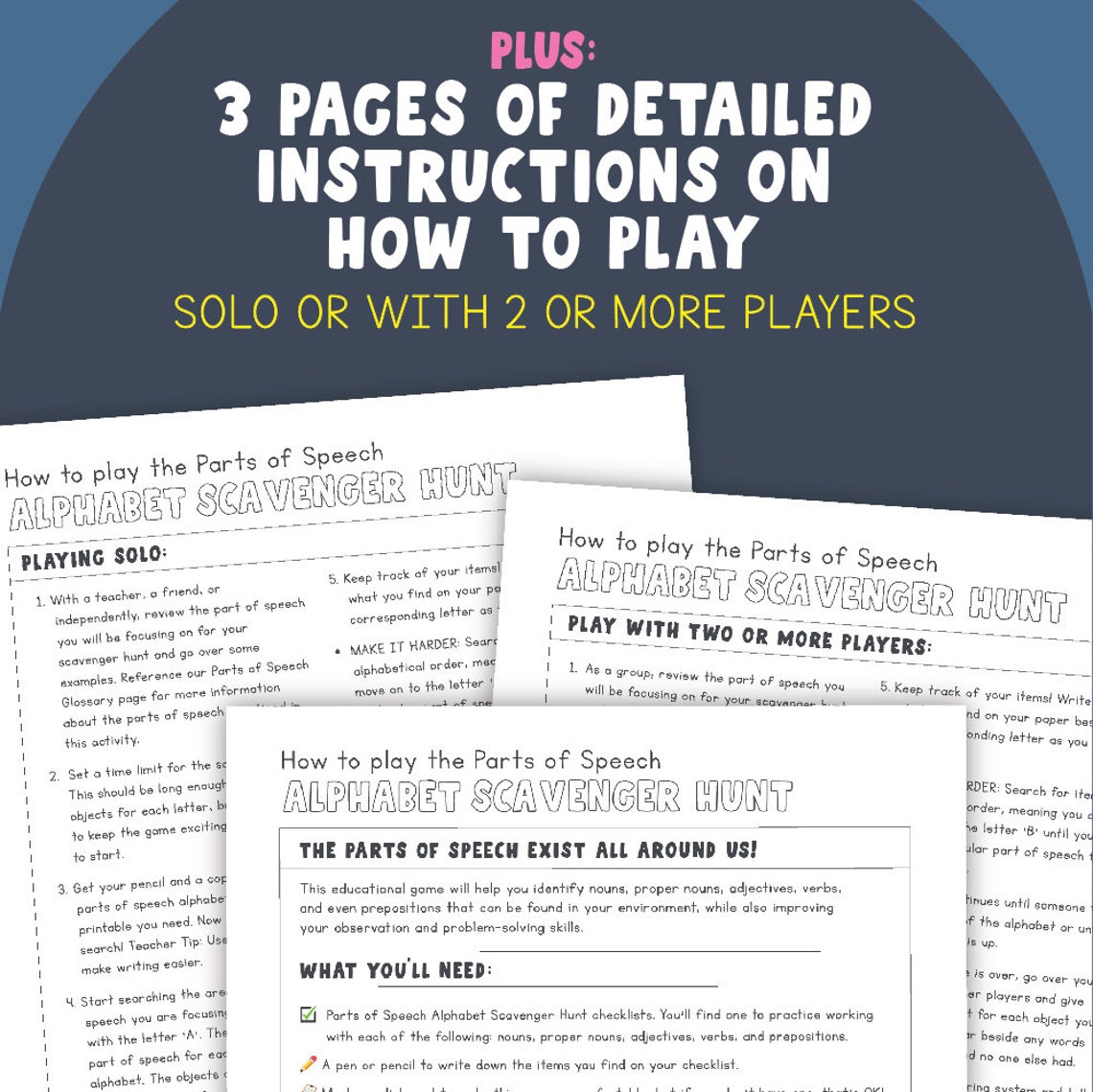 Parts of Speech Scavenger Hunt Game Elementary Language Activity ...