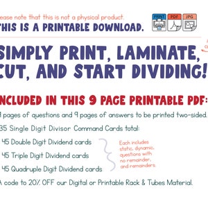 Printable Division Command Cards Elementary Math Operations Task Cards ...