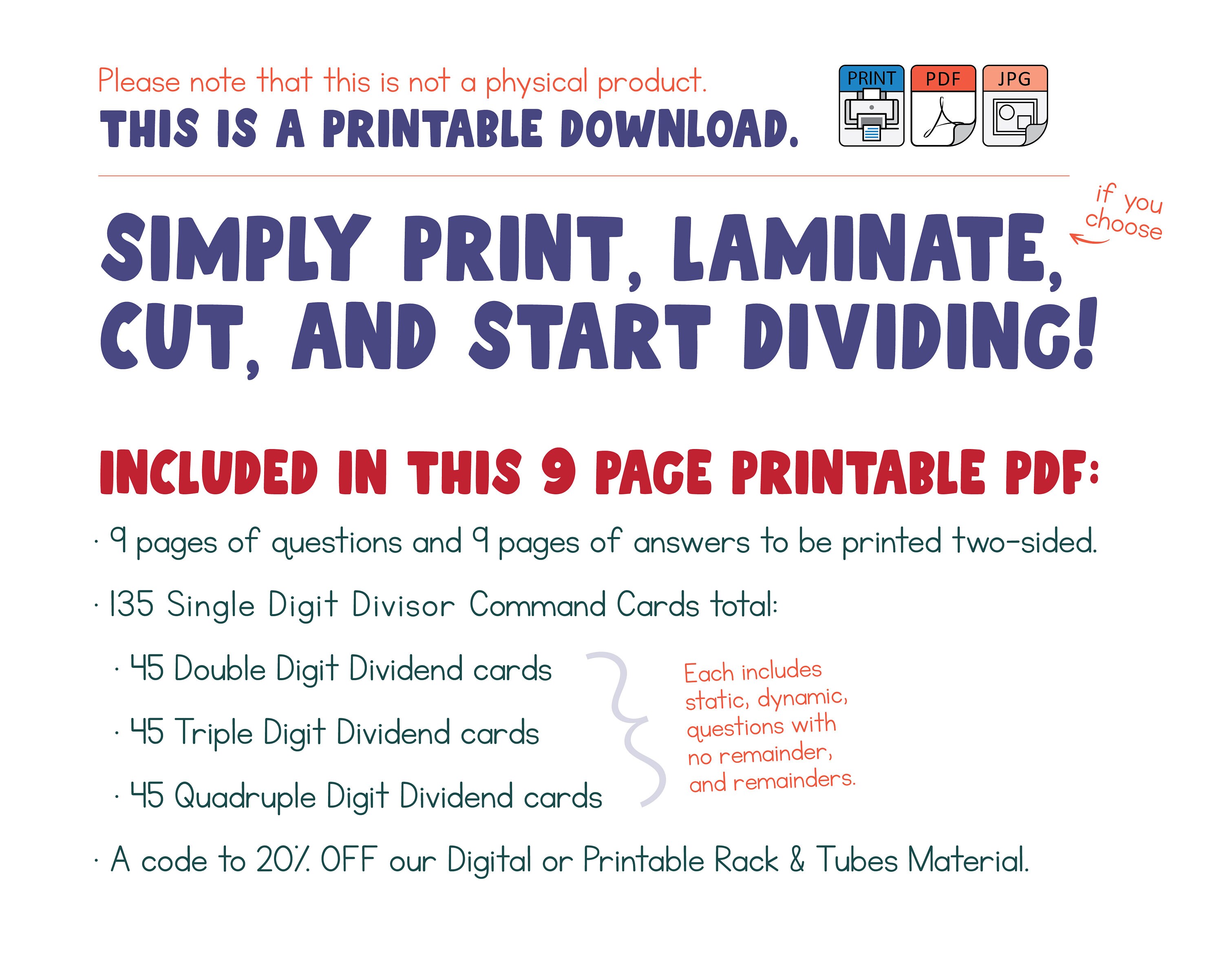 Printable Division Command Cards | Elementary Math Operations Task ...