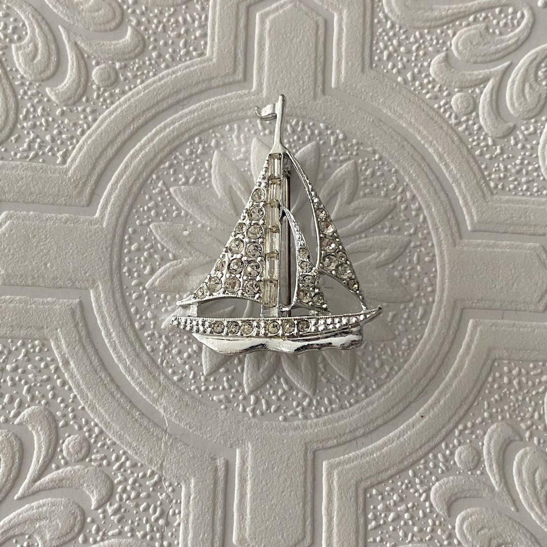 Sail Boat Brooch, Rhinestone Sail Boat Brooch, Nautical Brooch ...
