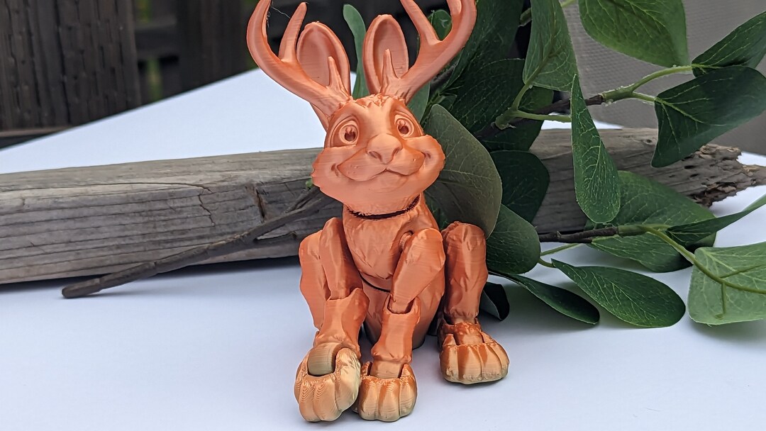 Articulated Jackalope 3D Printed Sculpture - Mythical Creature Decor ...