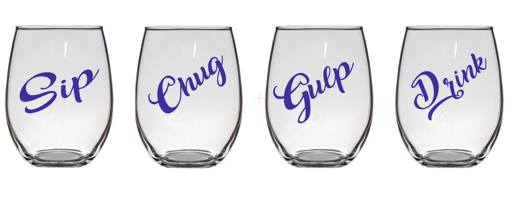 Sip Chug Drink Gulp 21 Oz Stemless Wine Glass Set 4 - Etsy