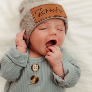 Newborn - Toddler Baby Patch Beanie | Personalized Name Patch - Etsy