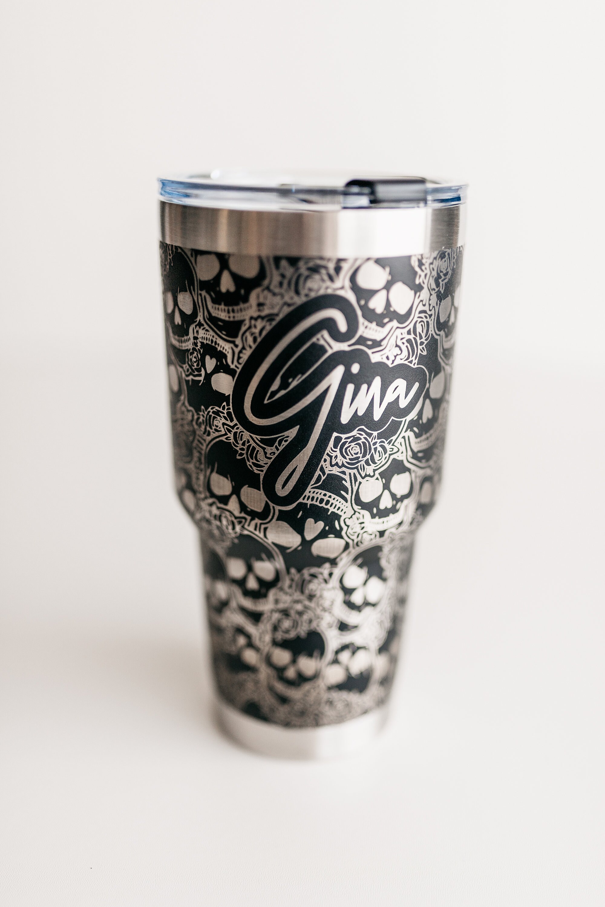 Skulls & Florals Tumbler Engraved + Personalization | Powder Coated ...