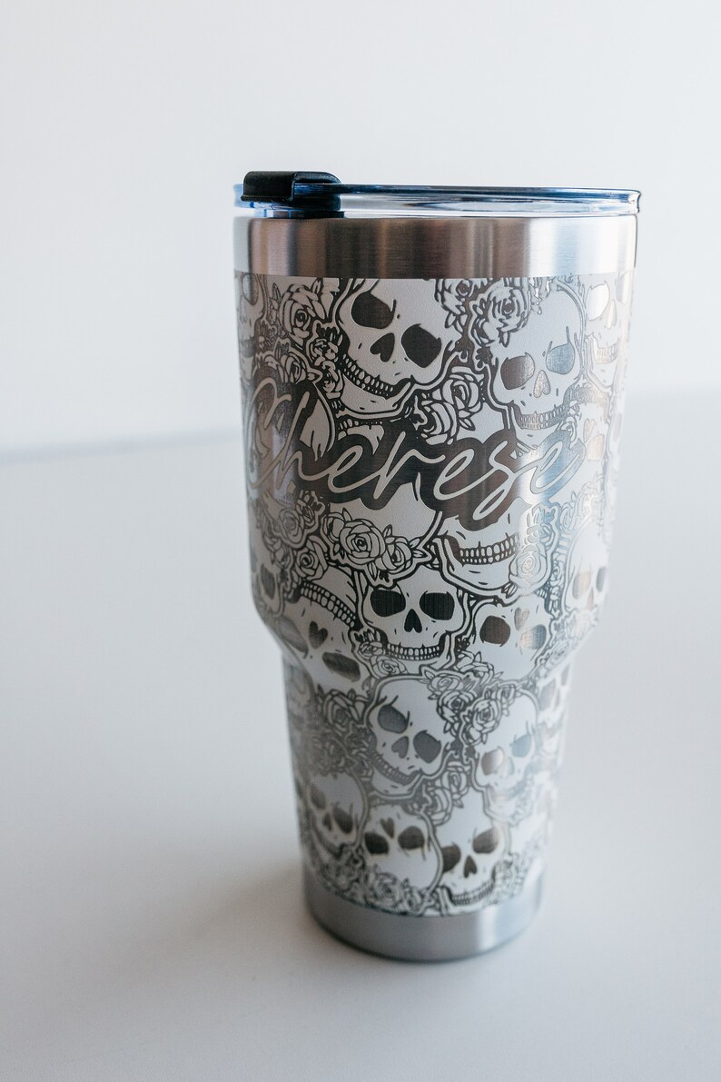 Skulls & Florals Tumbler Engraved + Personalization | Powder Coated ...