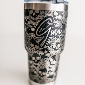 Skulls & Florals Tumbler Engraved + Personalization | Powder Coated ...