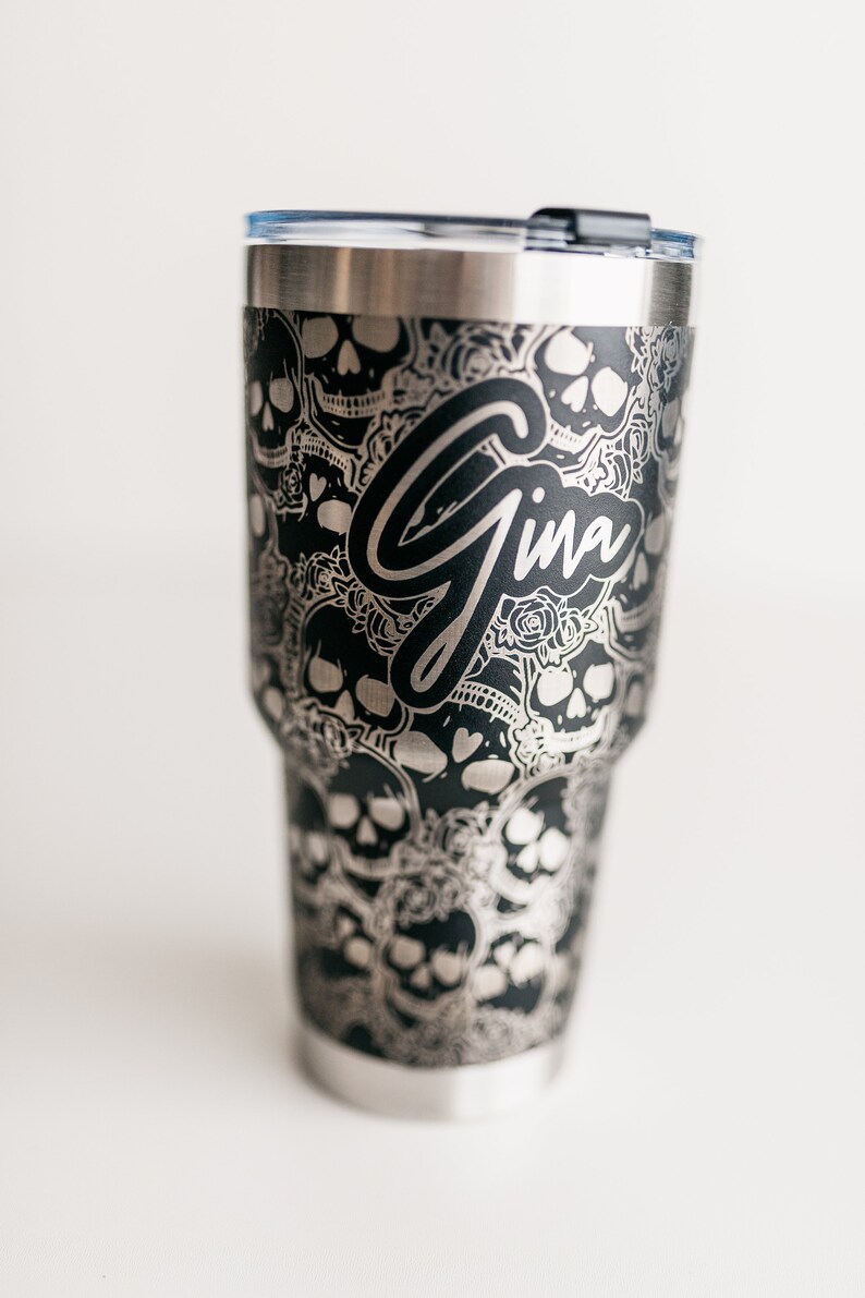 Skulls & Florals Tumbler Engraved + Personalization | Powder Coated ...