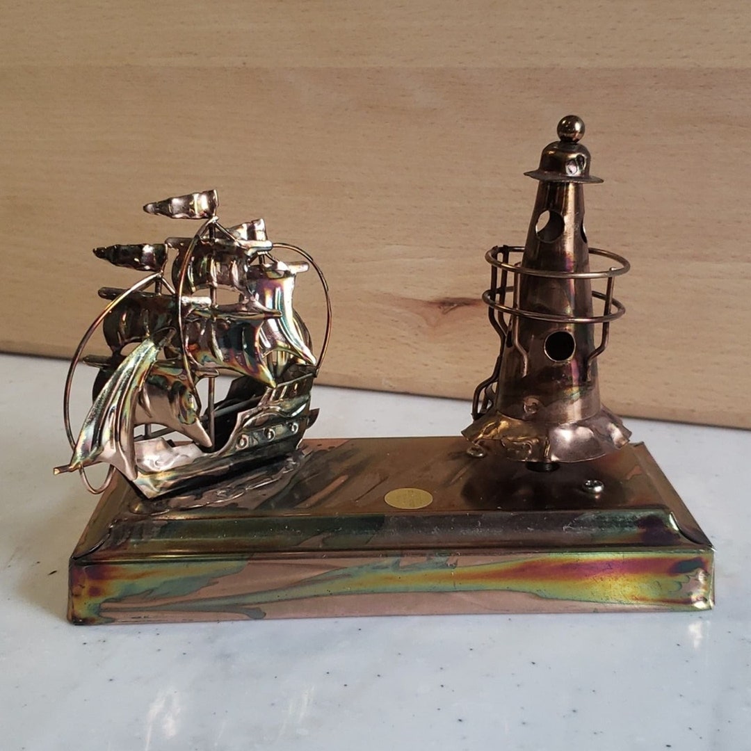 Vintage Copper Animated Music Box Ship and Lighthouse Plays "memory" - Etsy