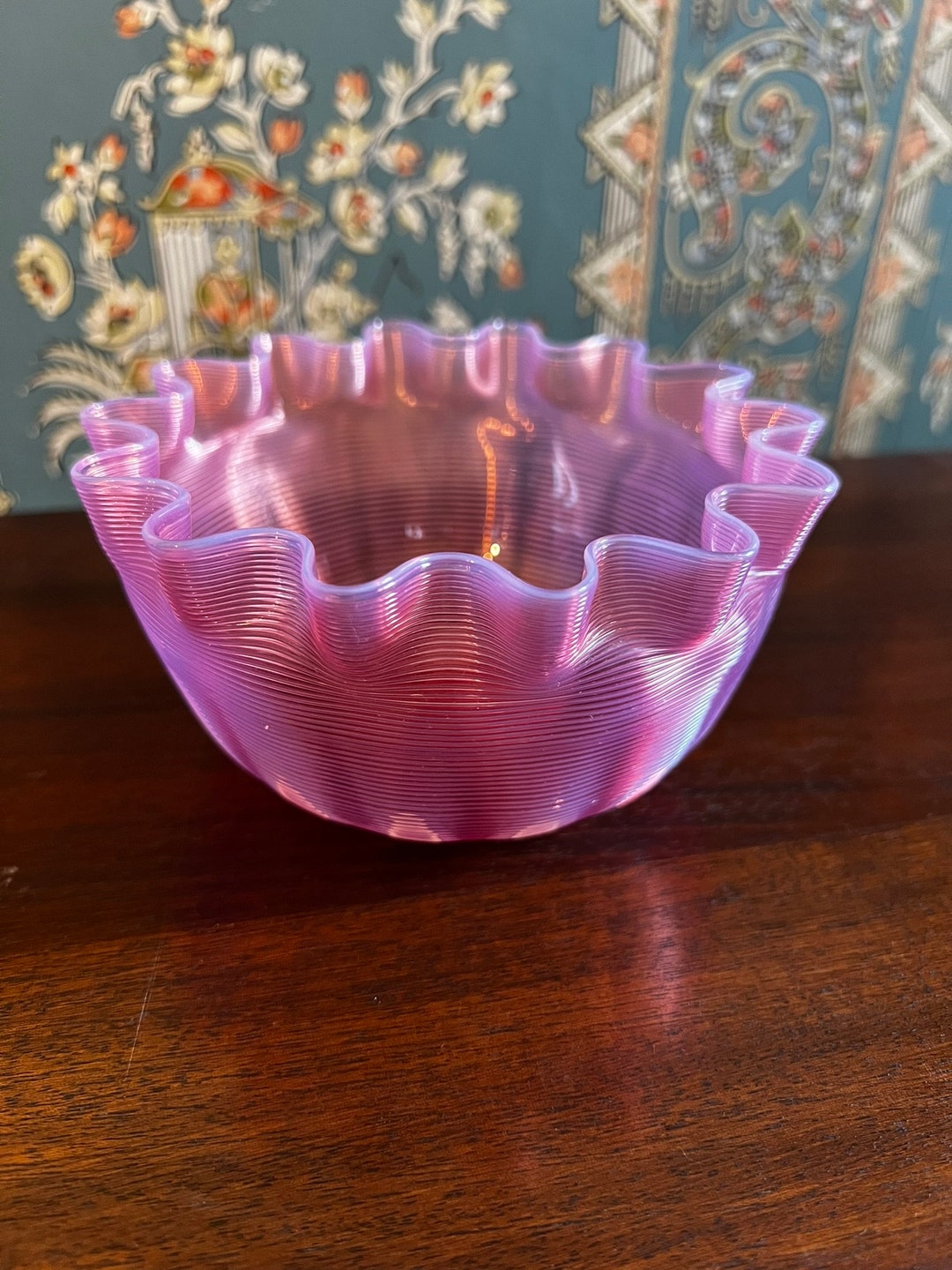 Victorian Threaded Pink Opalescent Glass Bowl - Etsy