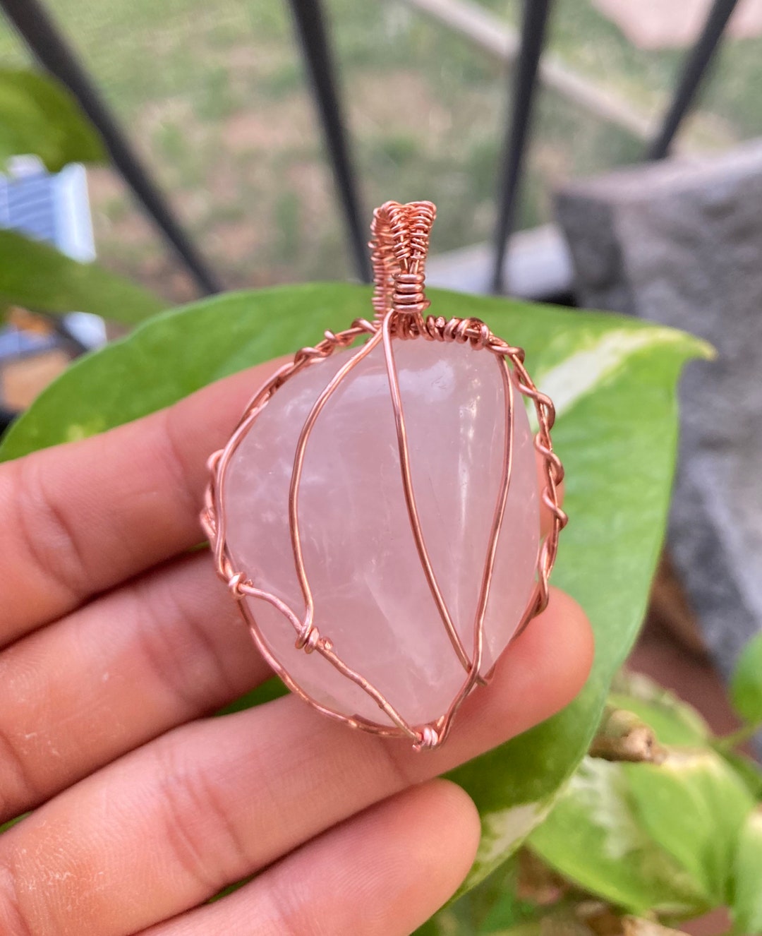 Rose Quartz Copper Wire Wrapped Pendant - Etsy