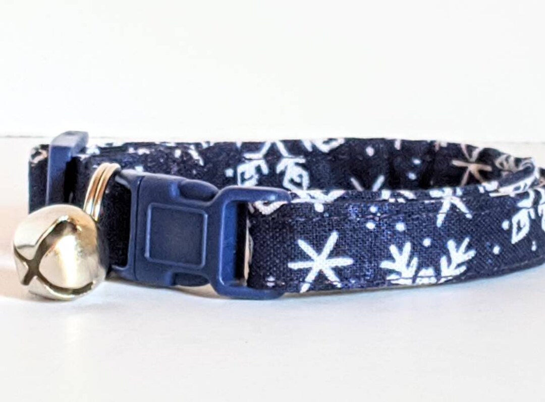 Snowflake Cat Collar - Fabric Kitten Collar - Blue Cat Collar With Snow ...