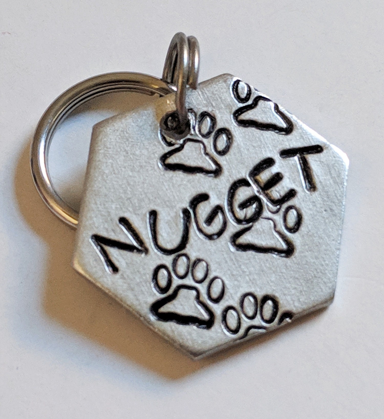 Small Dog Tag Cat Tag Hexagon Shaped Pet ID Tag with Paw | Etsy