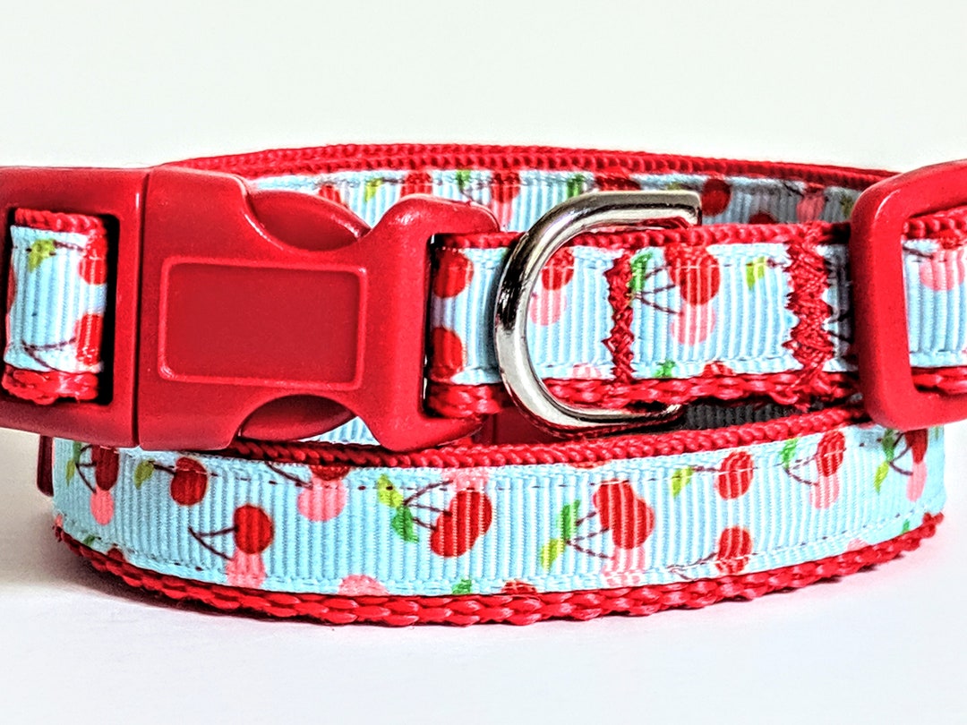 Small Dog Collar and (optional) Leash - Cherry Puppy Collar - Fruit ...