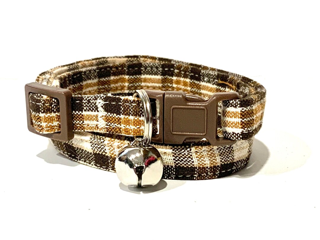Boy Cat or Kitten Collar - Brown Plaid Fabric Cat Collar - Kitten ...