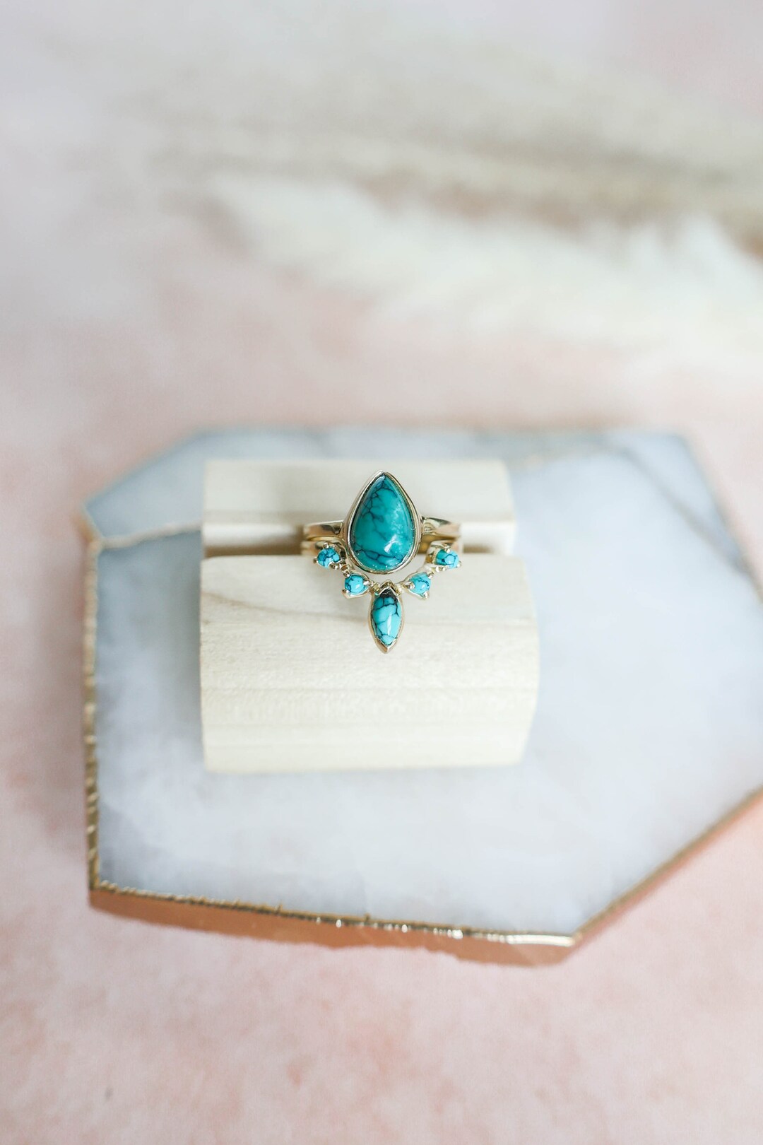 Turquoise Ring Set in Gold, Turquoise Stacking Ring, Multi Stone Ring ...