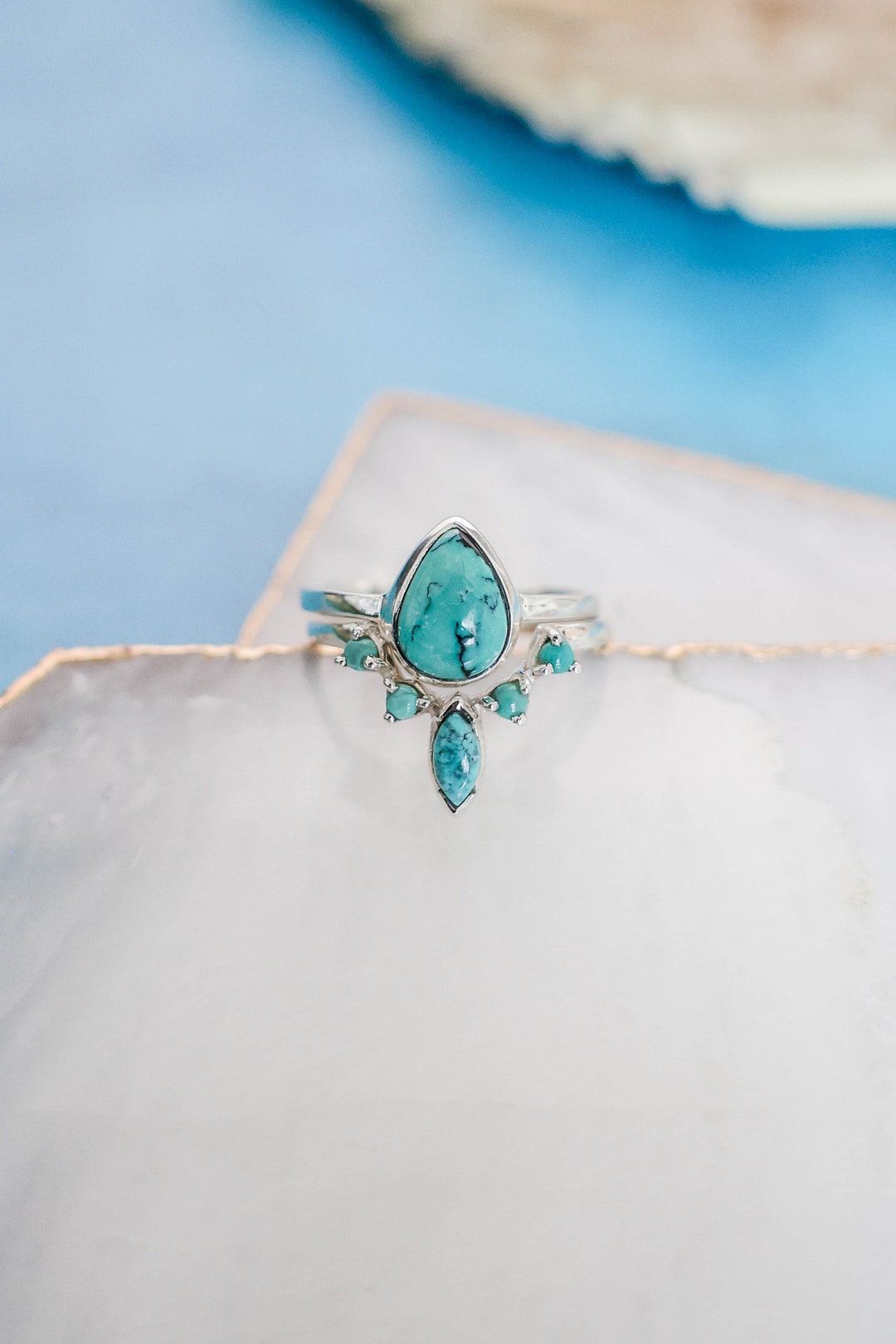 Turquoise Ring Set, Turquoise Stacking Rings, Genuine Turquoise Ring ...