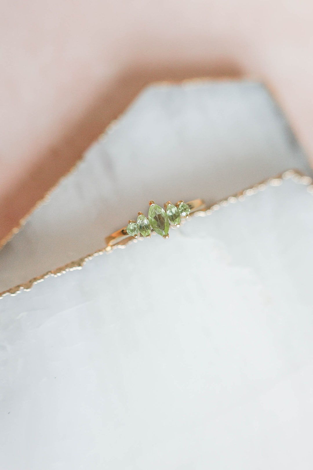 Dainty Multi Stone Marquise Peridot & Gold Ring, 14k Gold Vermeil Ring ...