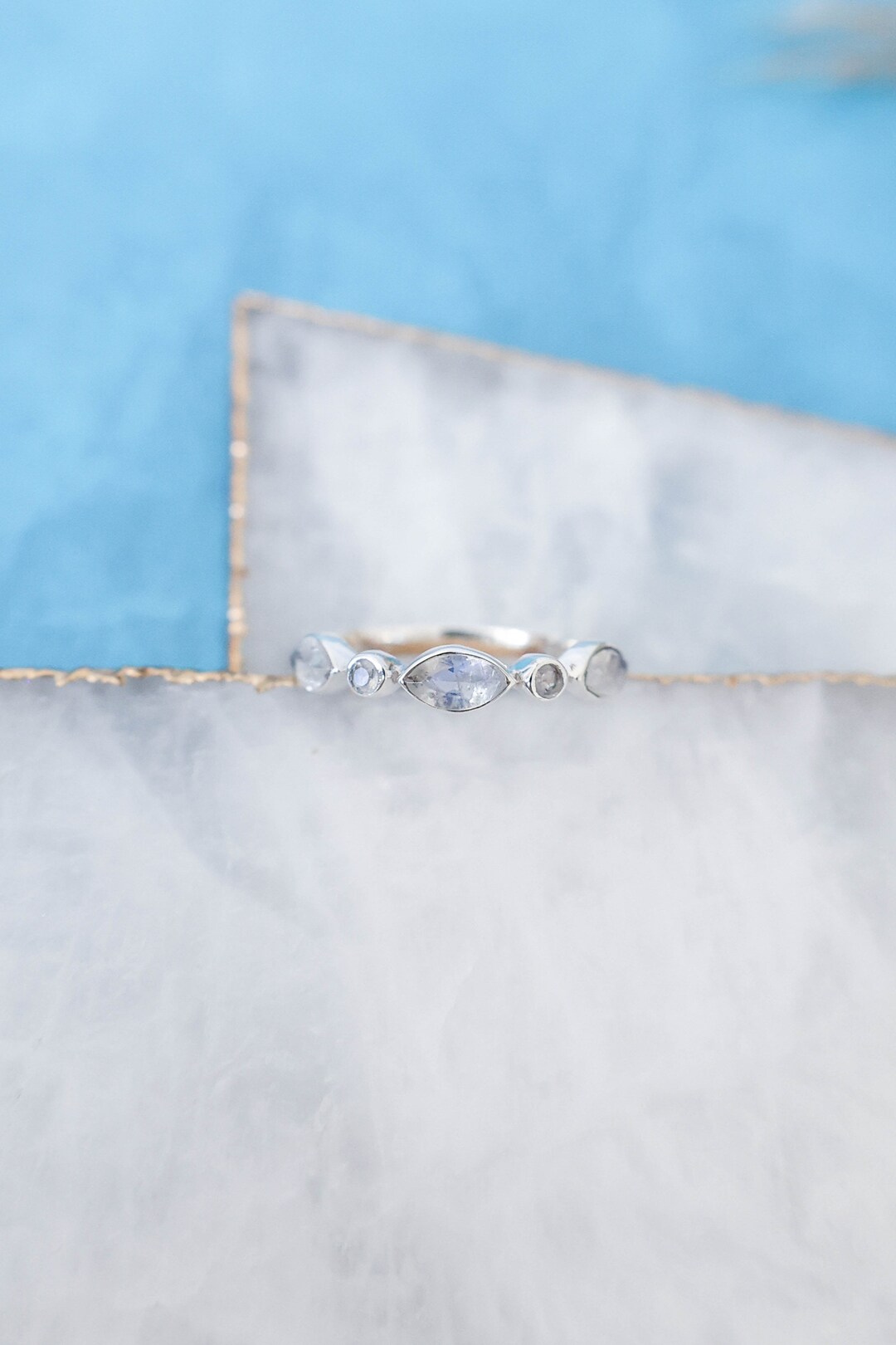 Dainty Moonstone Ring, Multi Stone Ring, Rainbow Moonstone Ring ...
