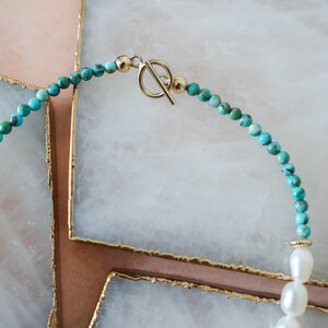 Natural Turquoise & Freshwater Pearl Necklace, Handmade Beaded Necklace ...