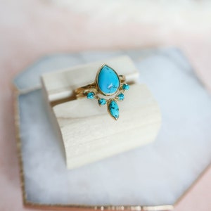 Turquoise Ring Set in Gold, Turquoise Stacking Ring, Multi Stone Ring ...