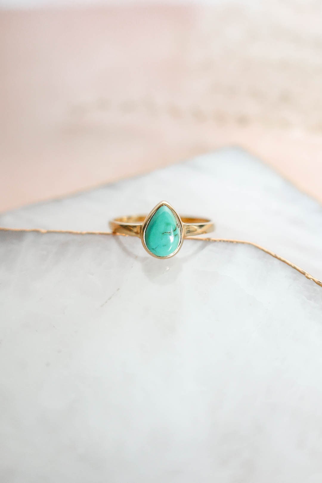 Gold Turquoise Ring, Stackable Gold Ring, Pear Ring, Turquoise Ring ...