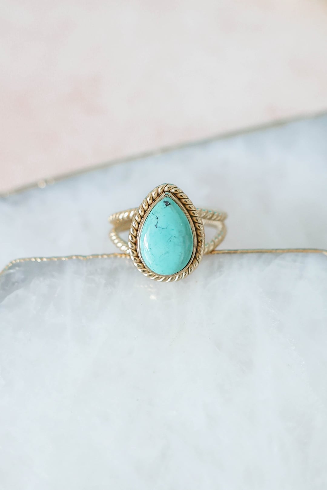 Gold Turquoise Ring, Genuine Turquoise Pear Ring, Turquoise Statement ...