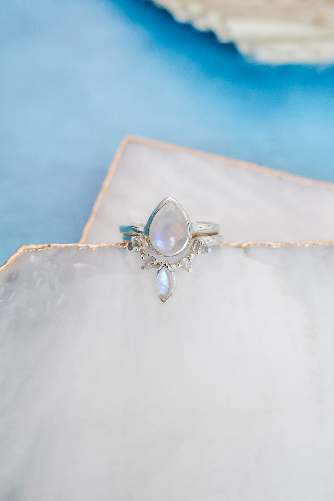 Rainbow Moonstone Ring Set, Moonstone Stacking Rings, Moonstone Ring ...