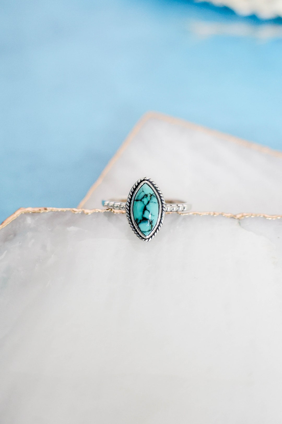 Dainty Turquoise Ring, Marquise Ring, Sterling Silver Ring, Turquoise ...