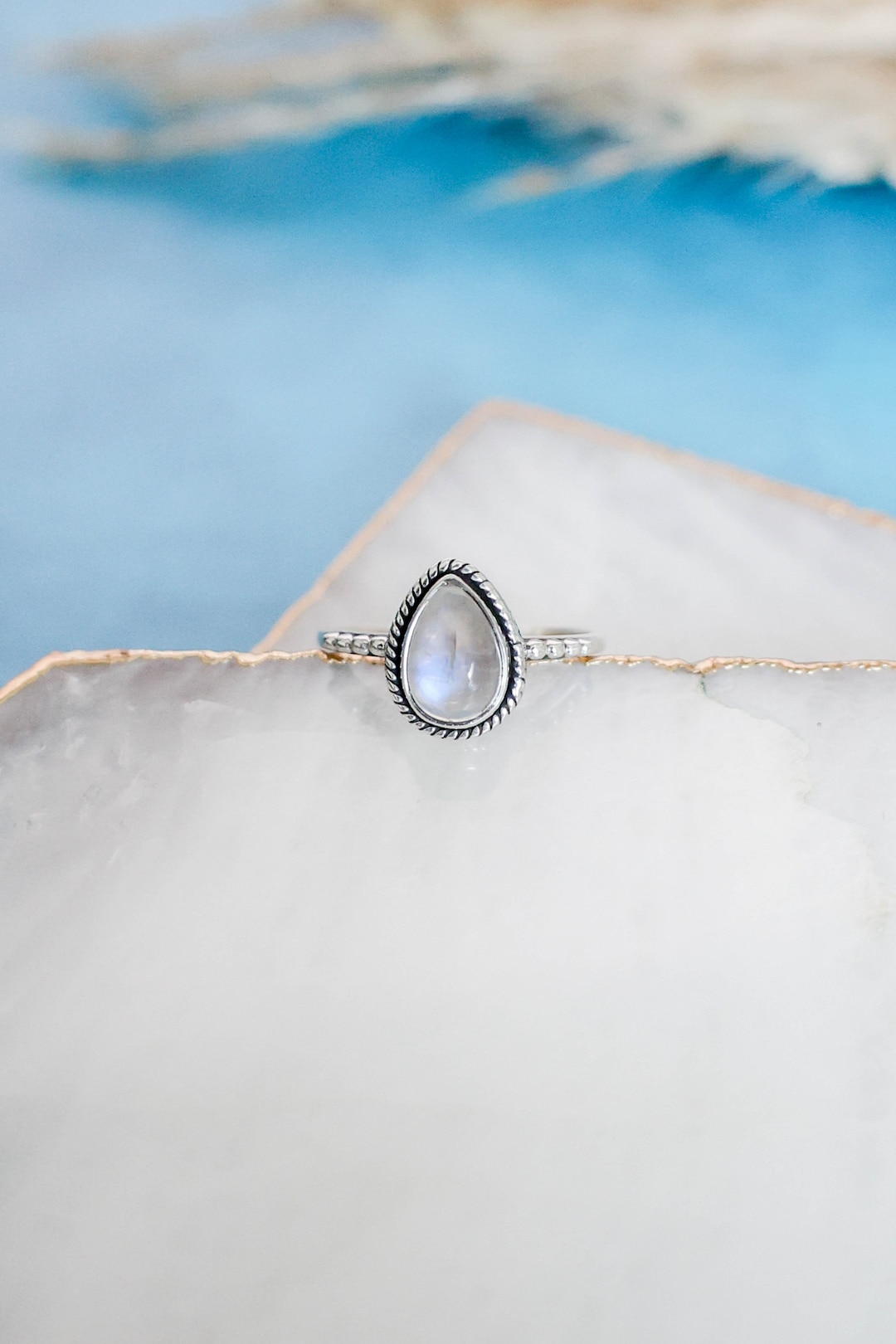 Rainbow Moonstone Silver Ring, Moonstone Pear Ring, 925 Sterling Silver ...