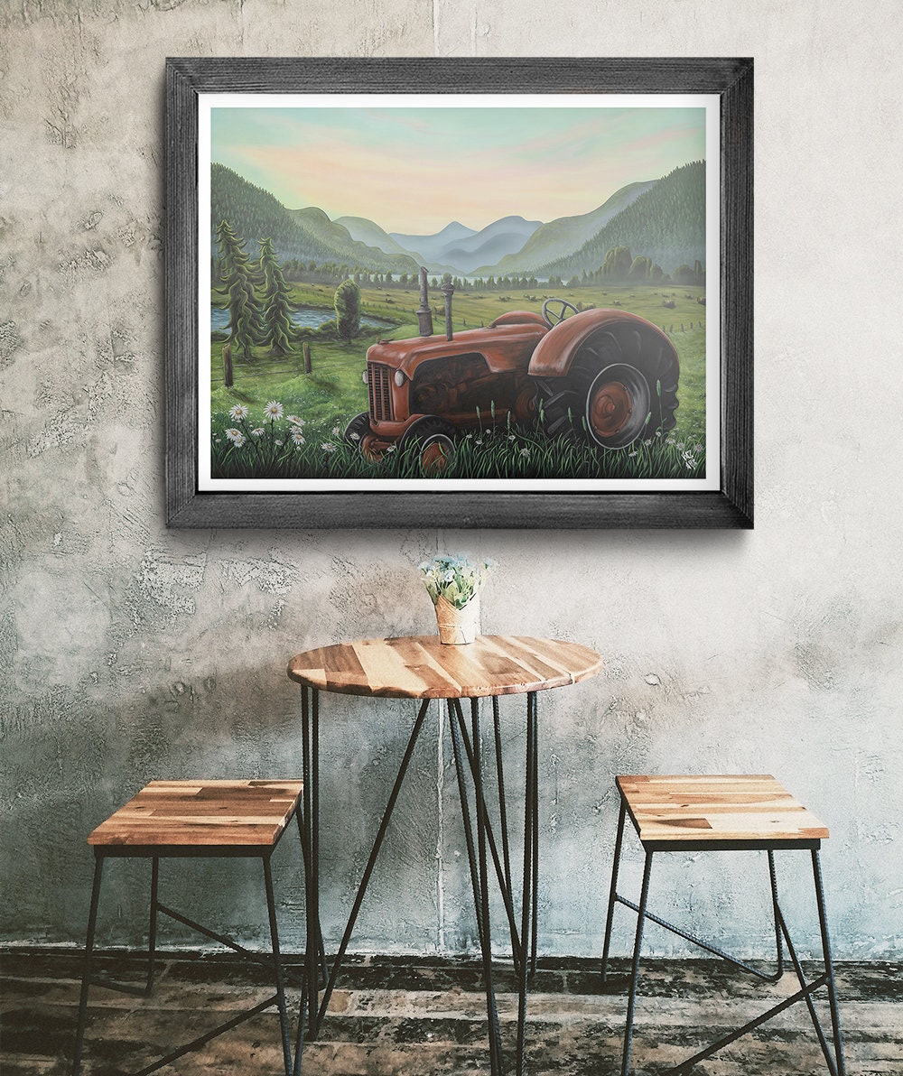 Red Tractor Wall Art, Landscape Art, Wall Decor, Nursery Decor, Wall ...