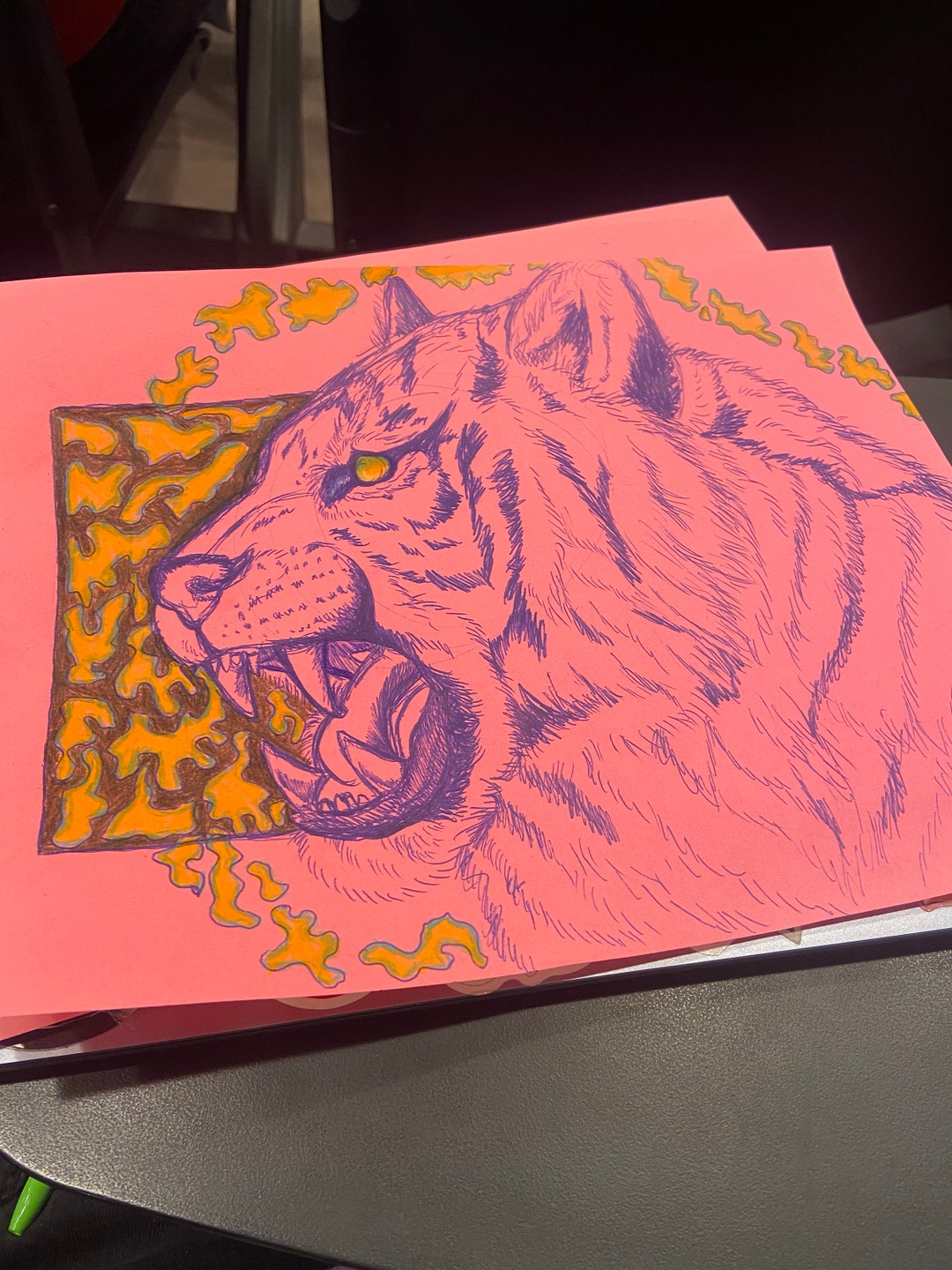 Trippy Tiger Pen Sketch Drawing - Etsy